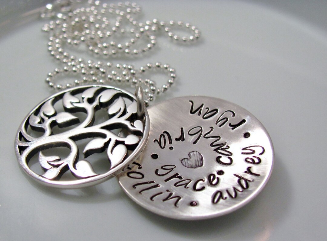 Family TREE of LIFE LOCKET- Sterling Silver Hand Stamped Necklace With ...