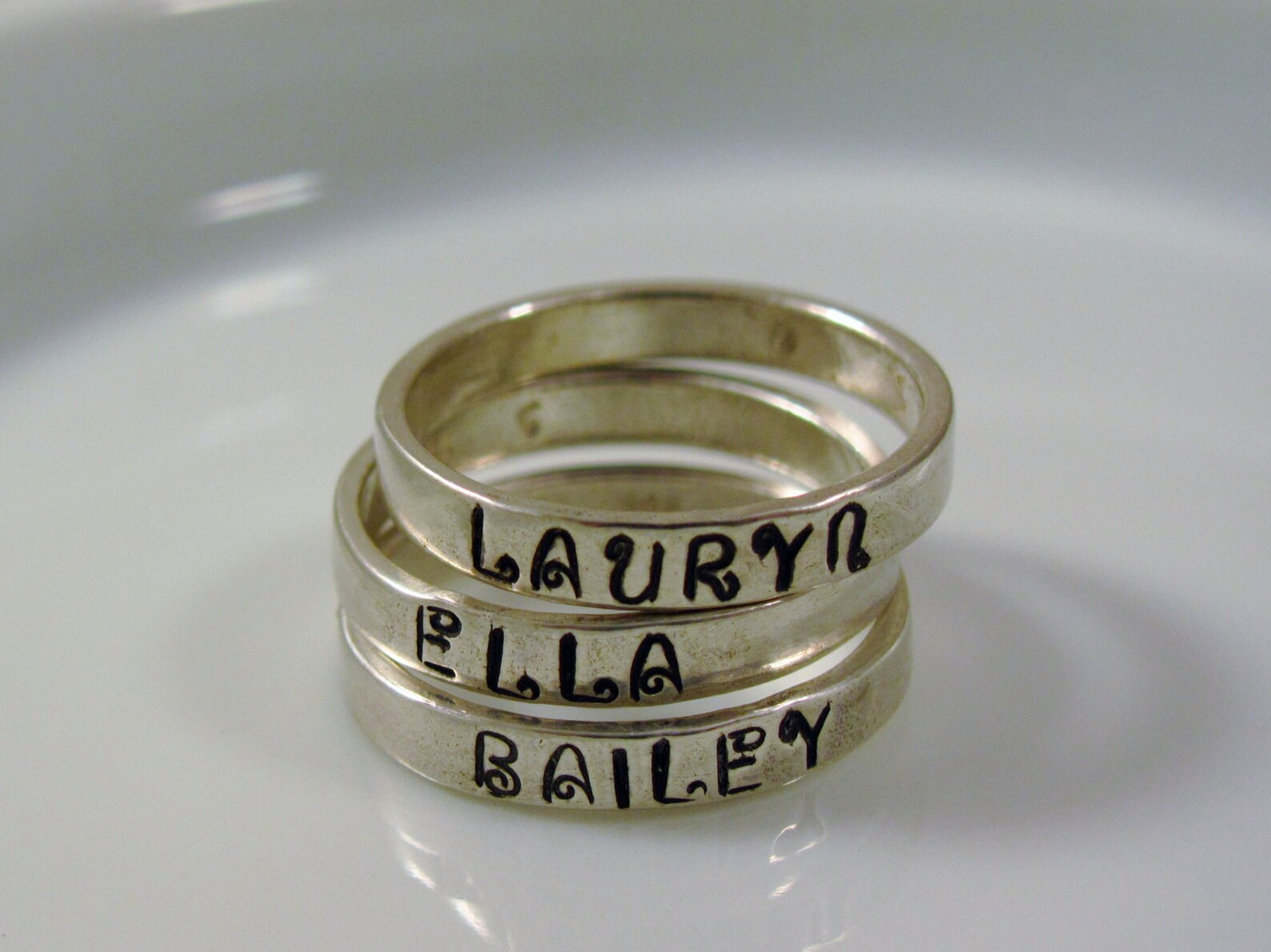 Personalized Name Stack Ring Hand Stamped Sterling Silver - Etsy