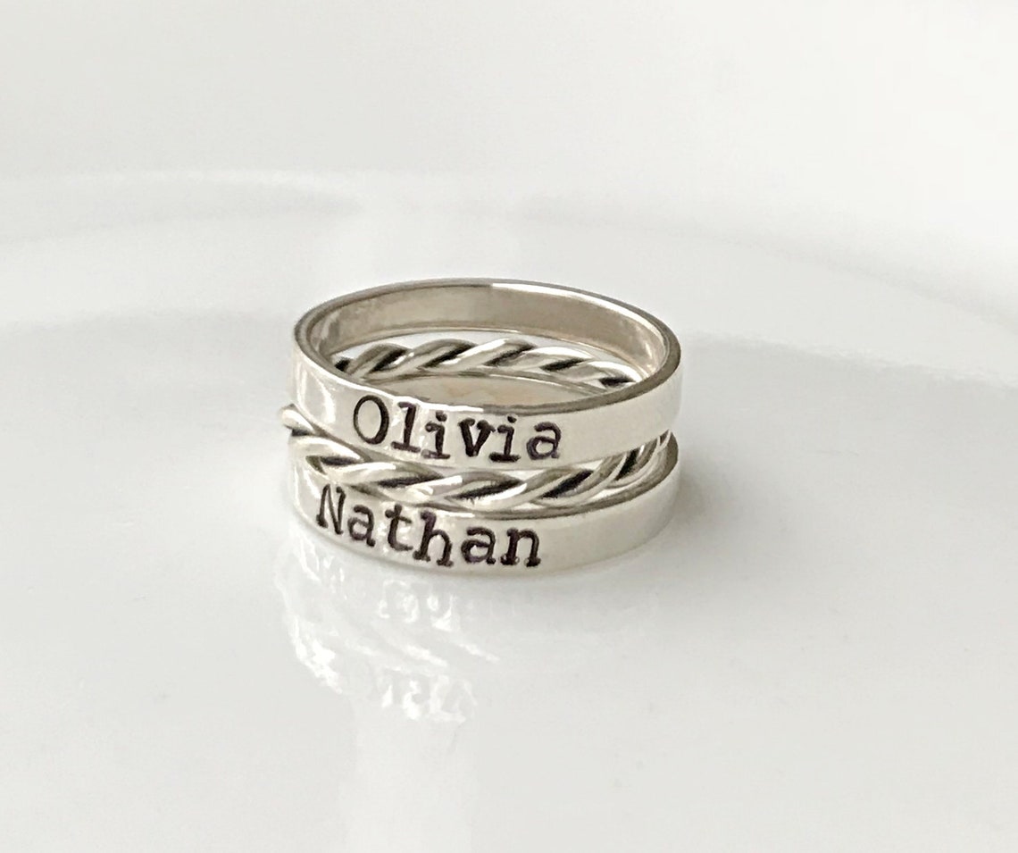 Sterling silver stackable Name ring stacking name ring set | Etsy