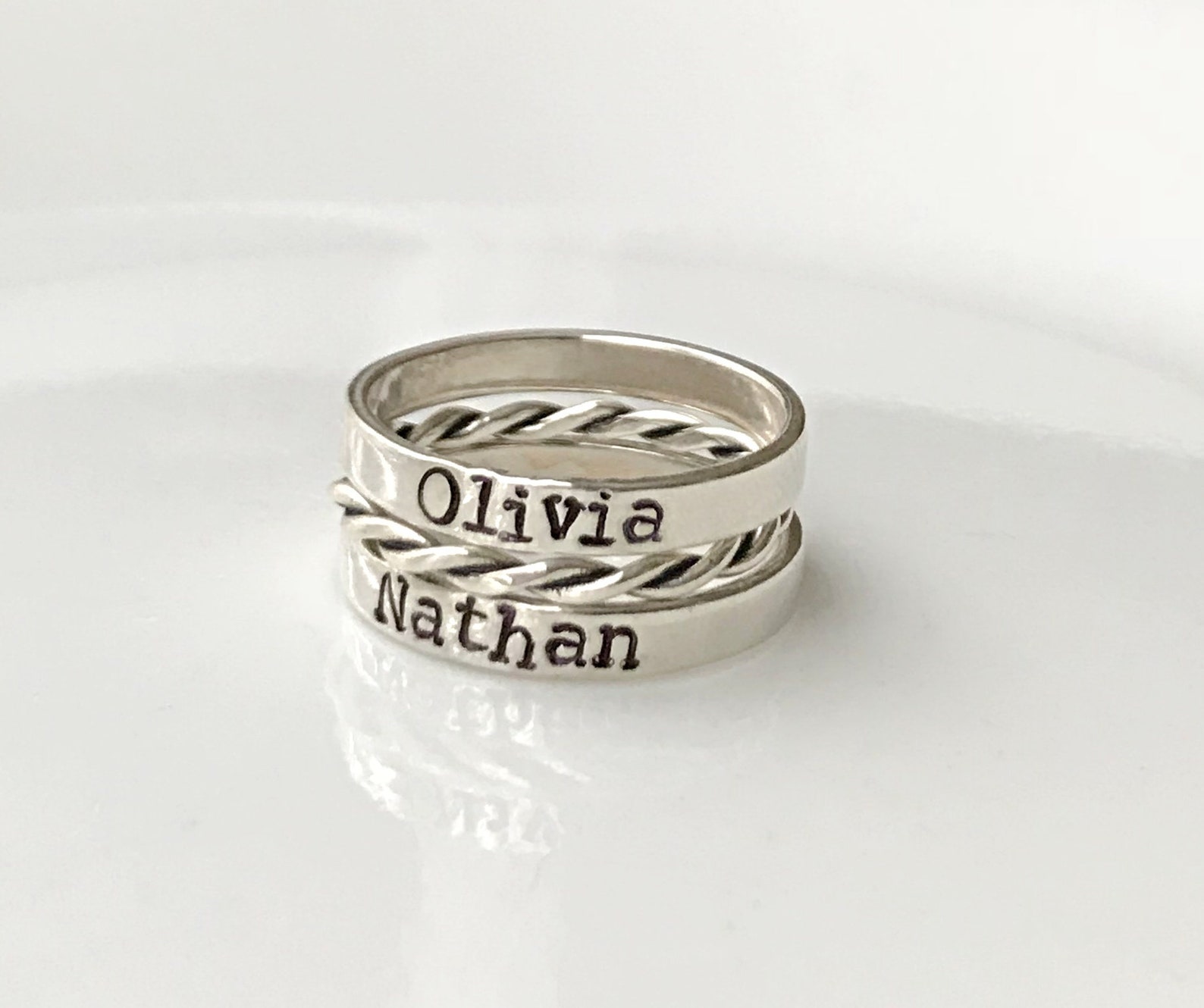 Sterling Silver Stackable Name Ring- Stacking Name Ring Set ...