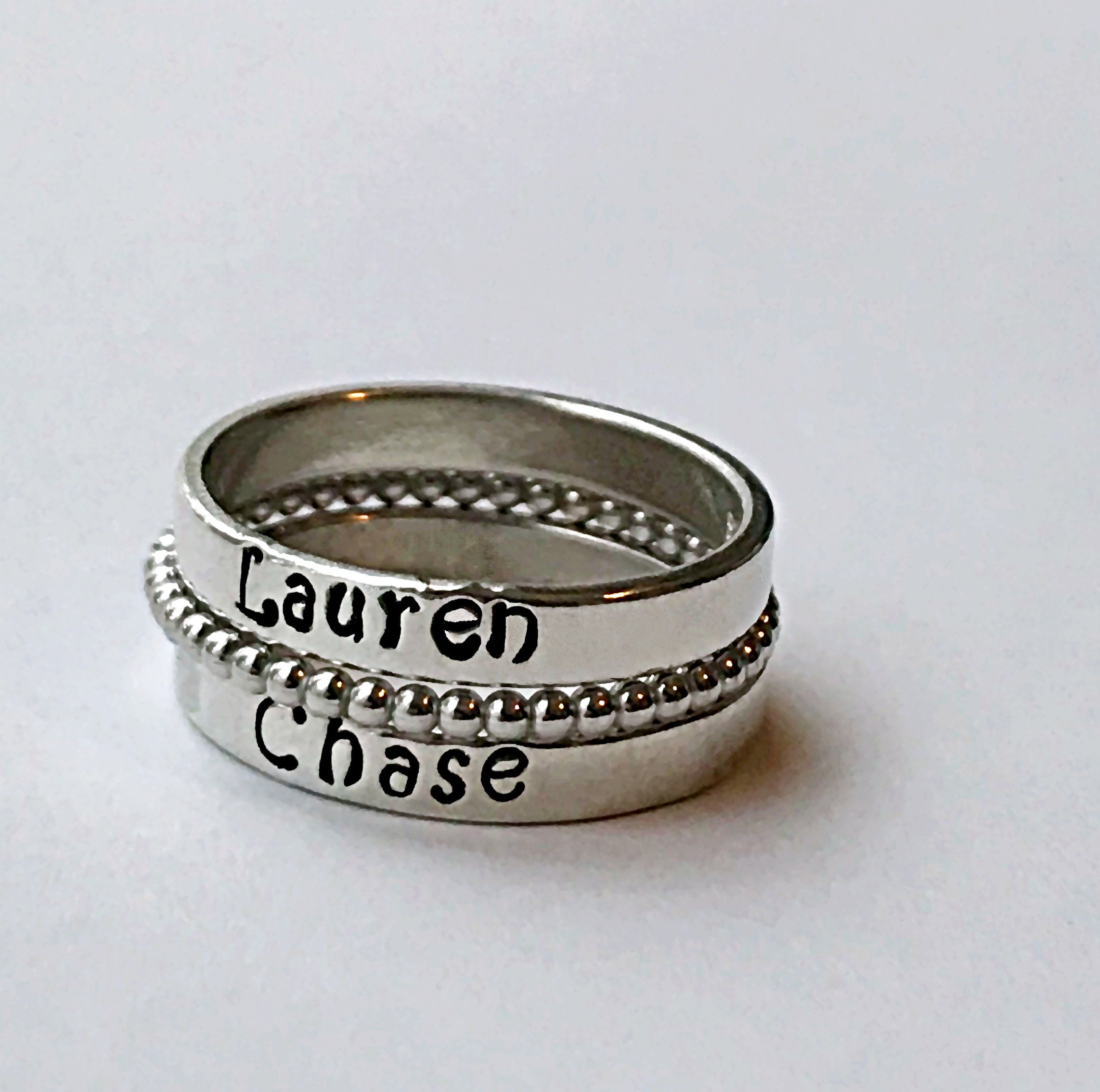 Personalized Sterling Silver Stackable Name Ring - Hand Stamped- Mother ...
