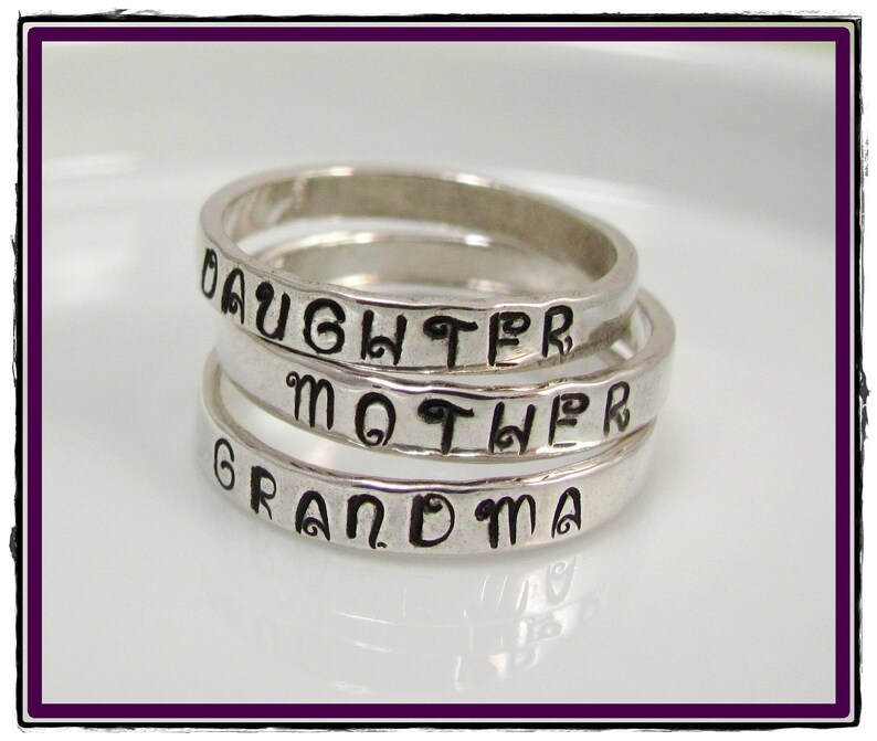 Personalized name stack Ring Hand Stamped Sterling Silver | Etsy