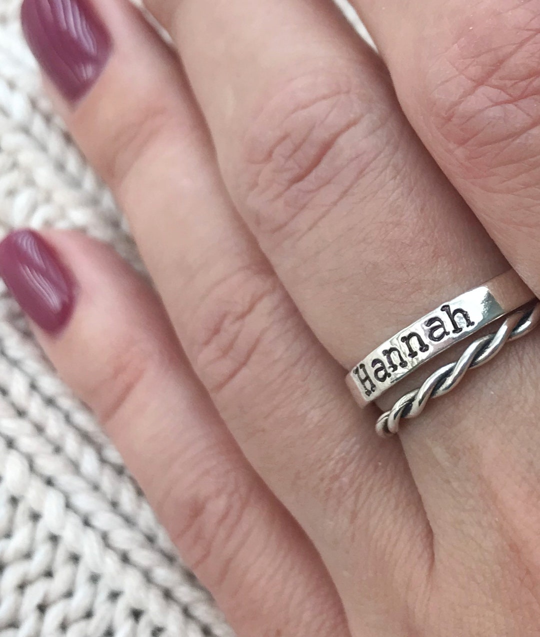 Sterling Silver Personalized Stackable Rings- Name Ring -SET of 2- Hand ...