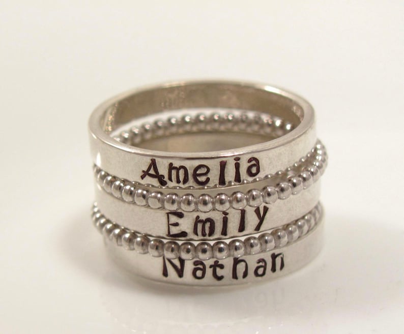 Sterling Silver Stacking Name Ring Personalized Ring SET OF 5 | Etsy