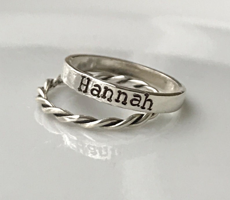 Sterling Silver Personalized Stackable Rings Name Ring SET | Etsy