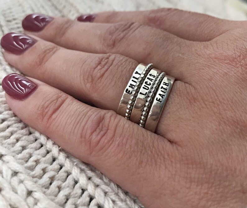 Sterling Silver Stacking Name Ring Personalized Ring SET OF 5 - Etsy