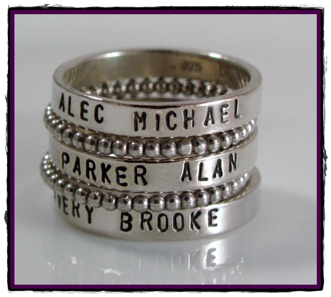 Sterling Silver Stacking Name Ring Personalized Ring SET OF 5 - Etsy