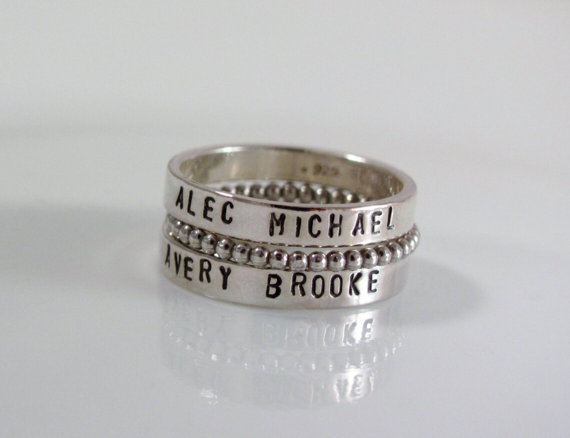 Sterling Silver Stackable Name Rings With Beaded Spacer Ring - Etsy