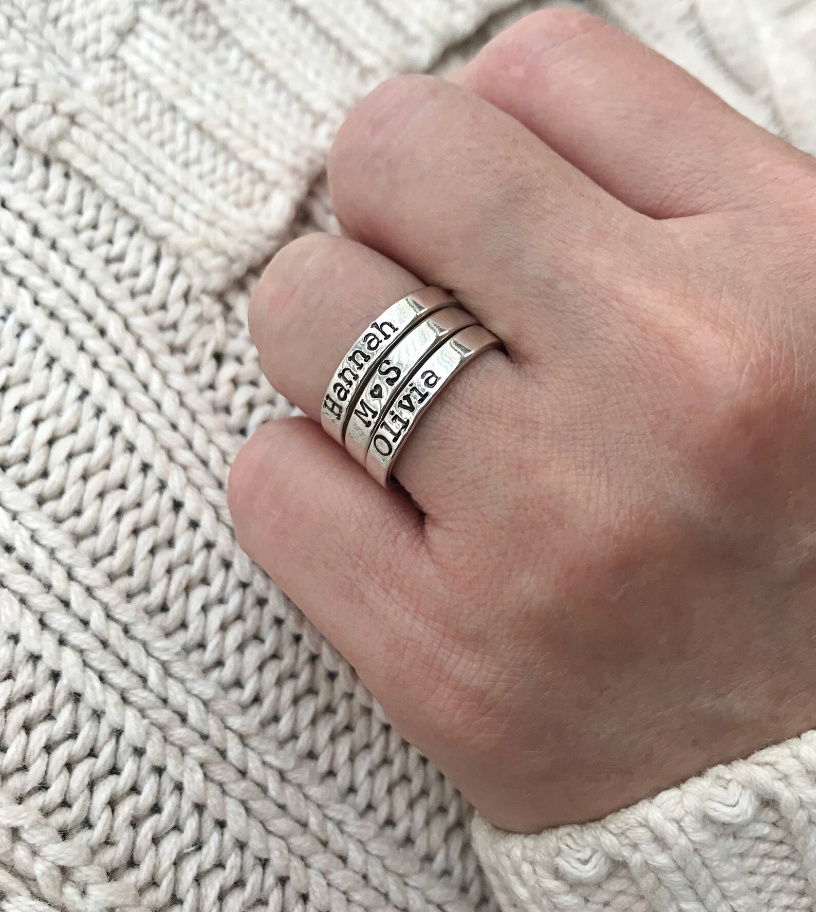 Sterling Silver Stacking Name Ring Personalized Ring SET OF - Etsy