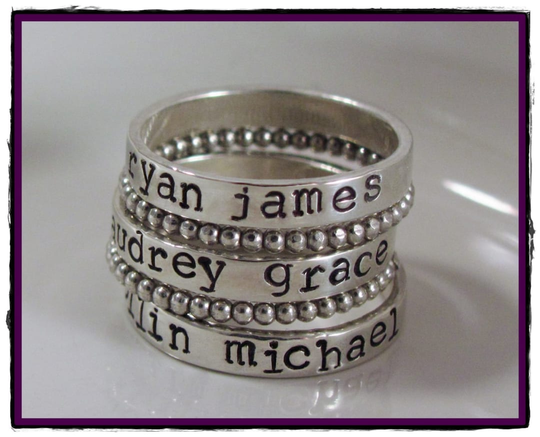 Sterling Silver Stackable Name Rings Hand Stamped With Spacers SET OF 5 ...