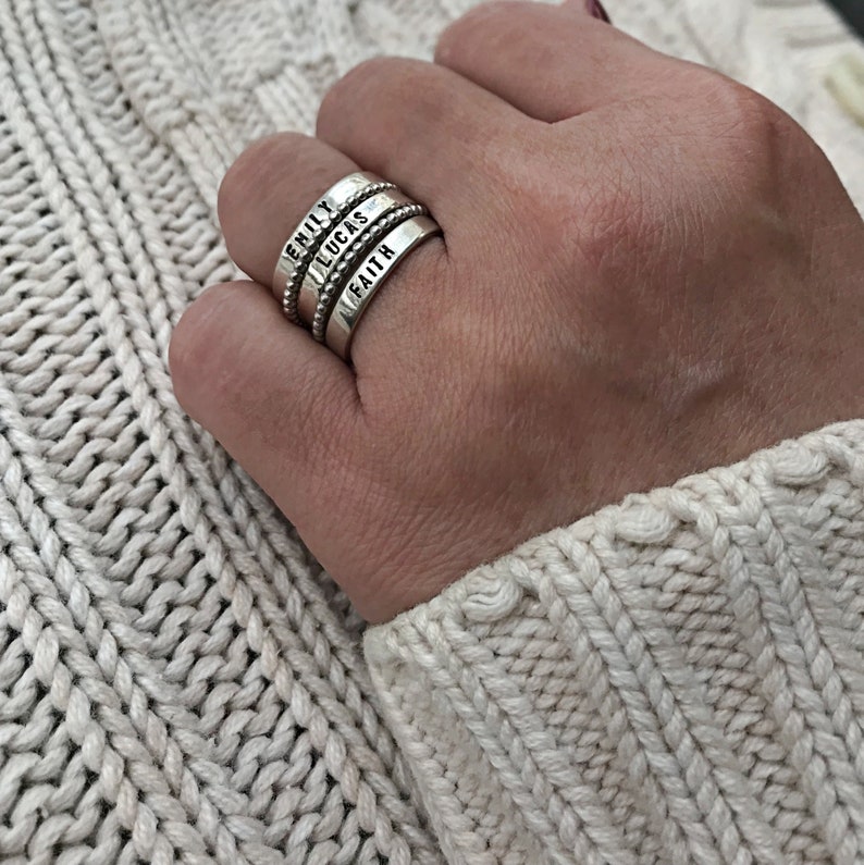 Sterling Silver Stacking Name Ring Personalized Ring SET OF 5 - Etsy