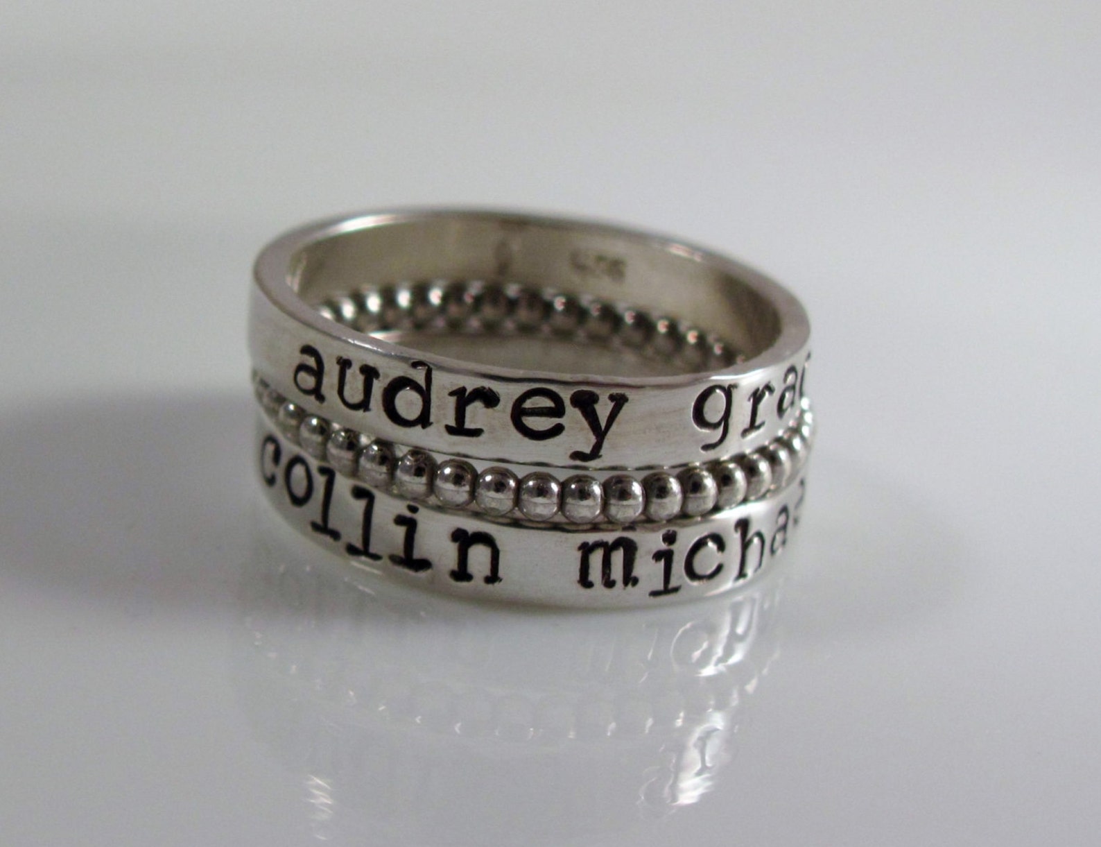 Sterling Silver Stackable Name Rings With Beaded Spacer Ring - Etsy