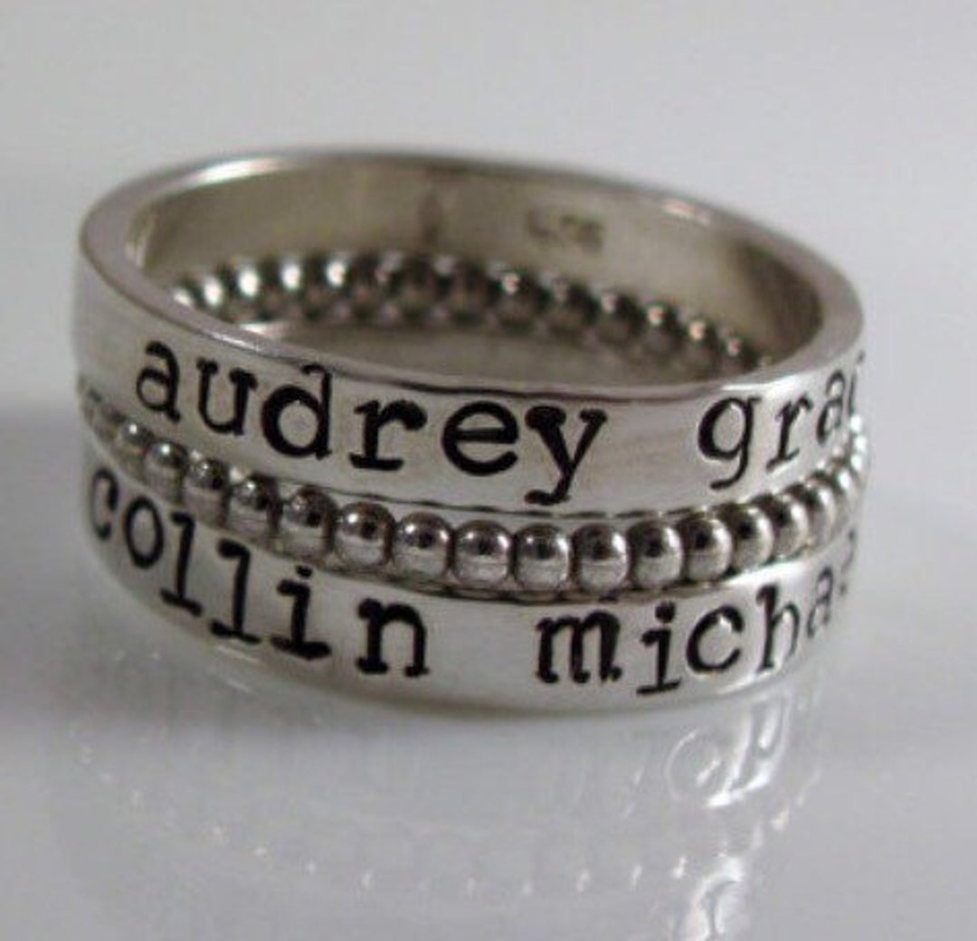 Sterling Silver Stackable Name Rings- Silver Personalized Ring- Hand ...