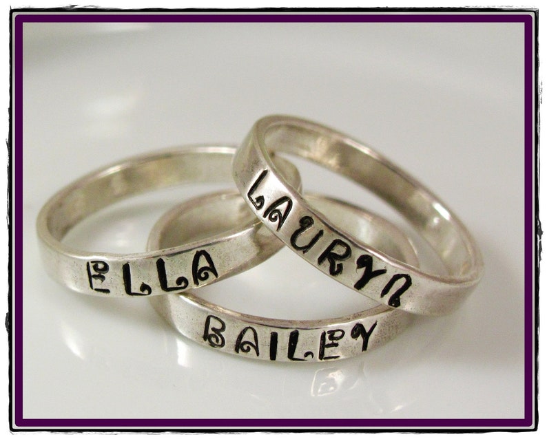 Personalized Name Stack Ring- Hand Stamped- Sterling Silver Stackable ...
