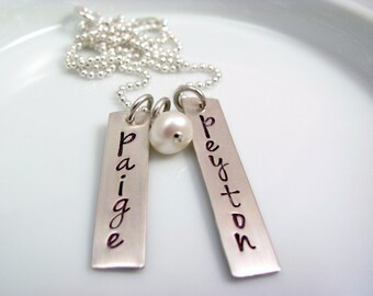 Hand Stamped Name Necklace Sterling Silver Rectangle Tag - Etsy