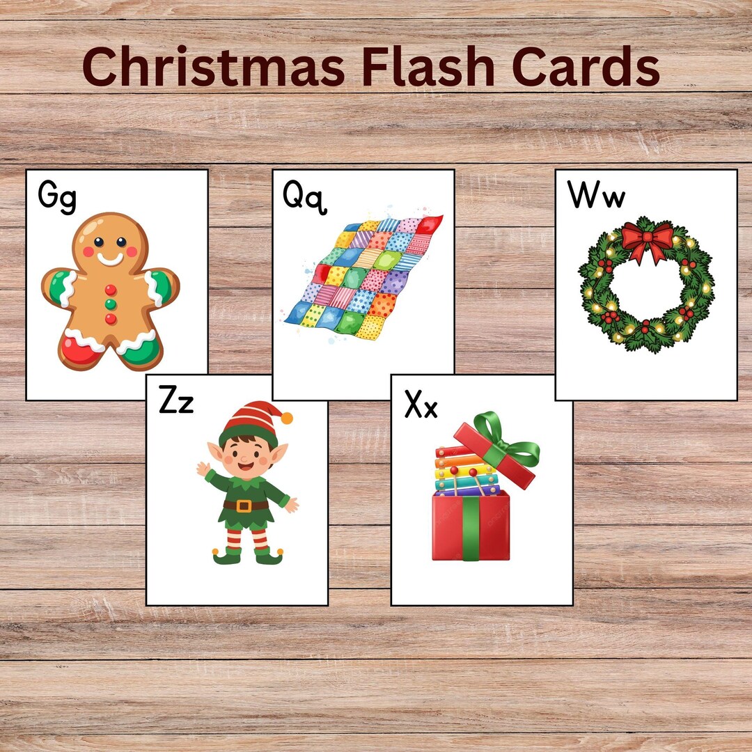 Christmas Flashcards Printable, Alphabet A–Z Learning Cards, Holiday ...