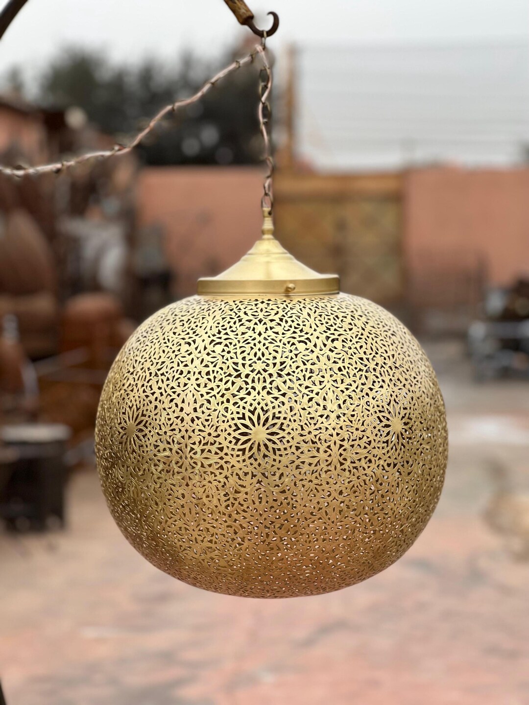 Moroccan Brass Sphere Pendant Light | Handmade Ceiling Lamp | New Home ...