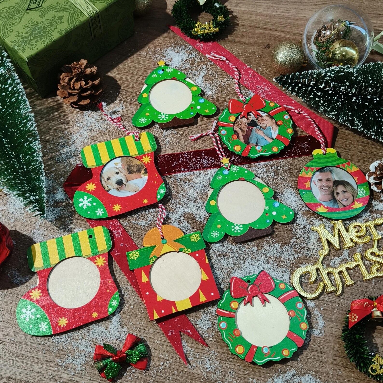 10/20pcs Christmas Photo Frame Ornaments, Xmas Character Hanging Frames ...