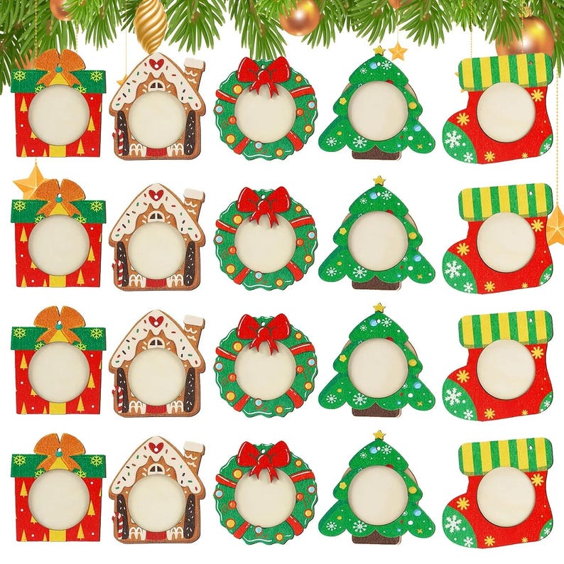 10/20pcs Christmas Photo Frame Ornaments, Xmas Character Hanging Frames ...