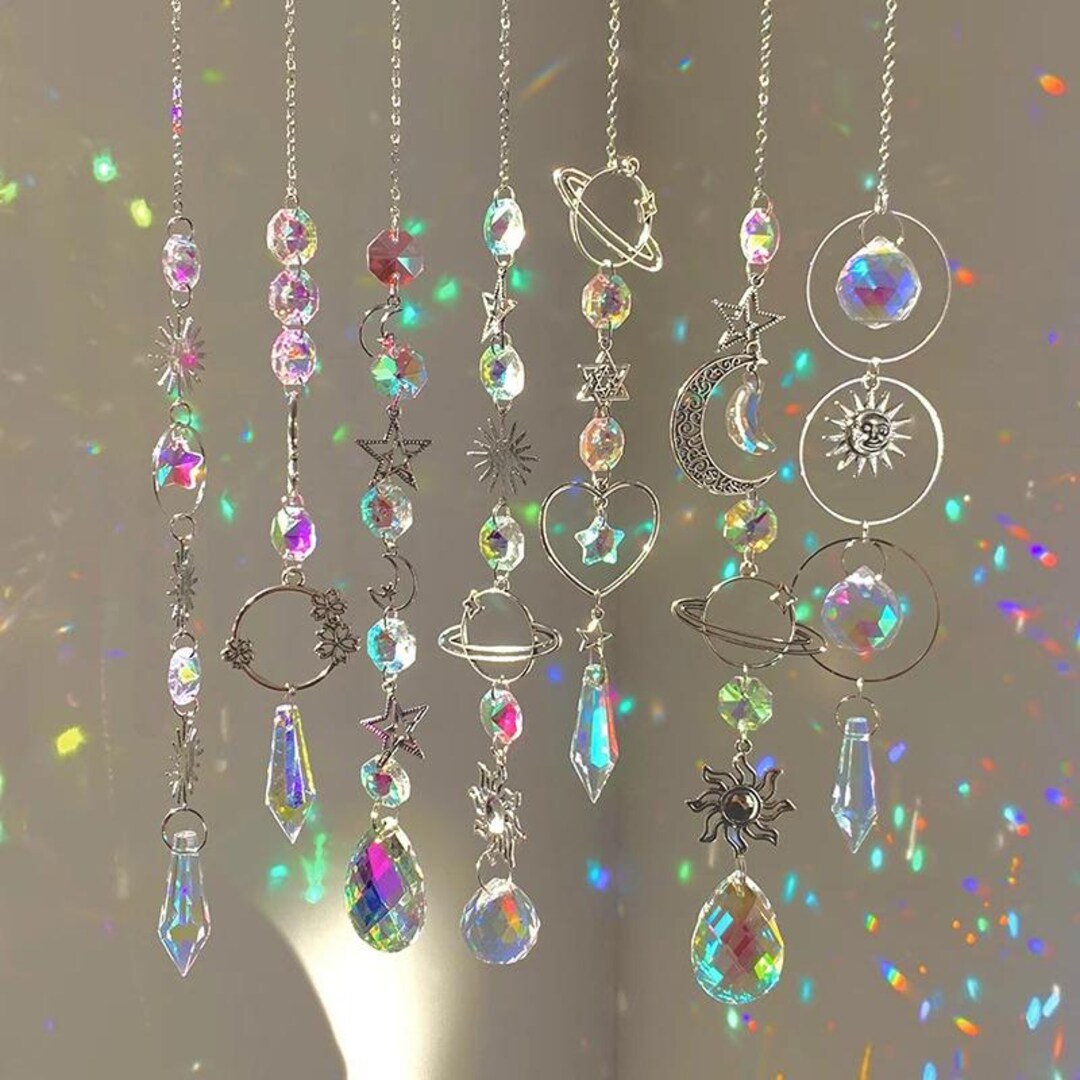 Crystal Moon Sun Catcher Hanging Diamond Prism Wind Chime, Window ...