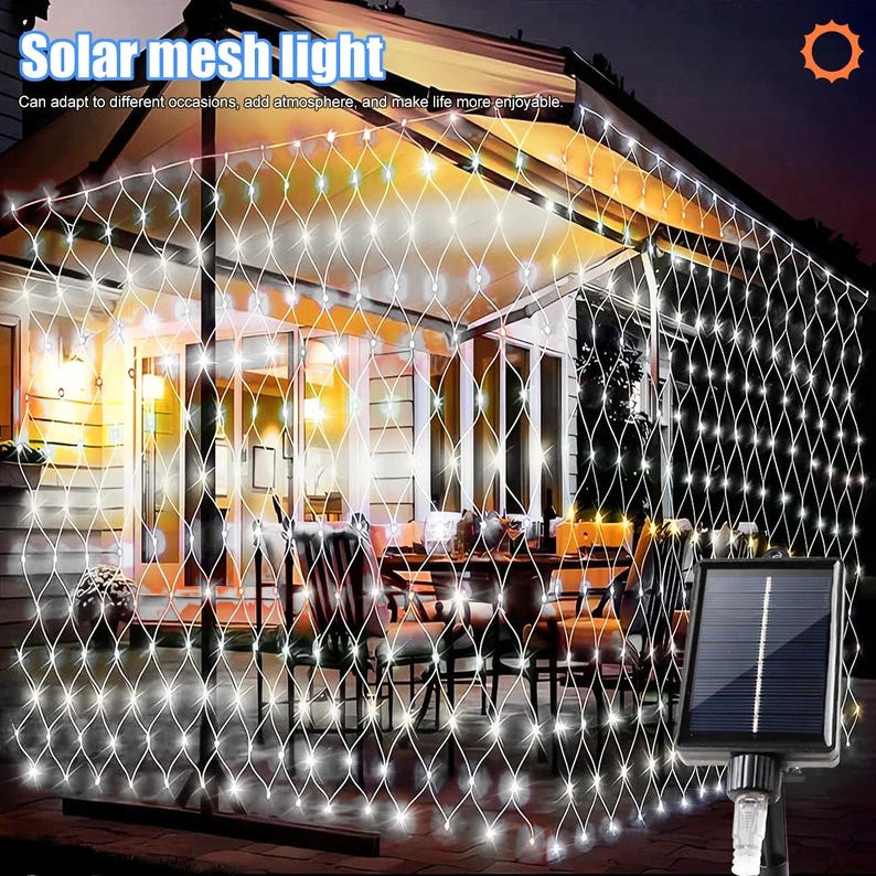 Solar Net Fairy Lights, Waterproof Outdoor Mesh Lights for Garden ...