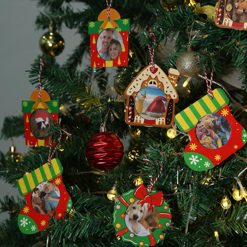 10/20pcs Christmas Photo Frame Ornaments, Xmas Character Hanging Frames ...