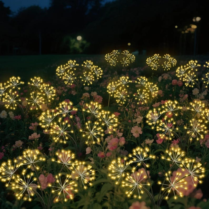 Solar Powered Dandelion Firework Fairy Lights, 8 Modes Outdoor String ...