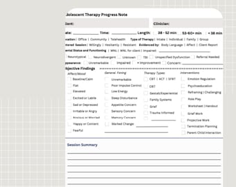 Adolescent Therapy Progress Note - Etsy