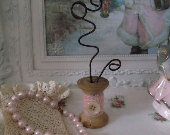 Vintage Repurposed Upcycled Wooden Spool Picture Holder/pink Shabby ...