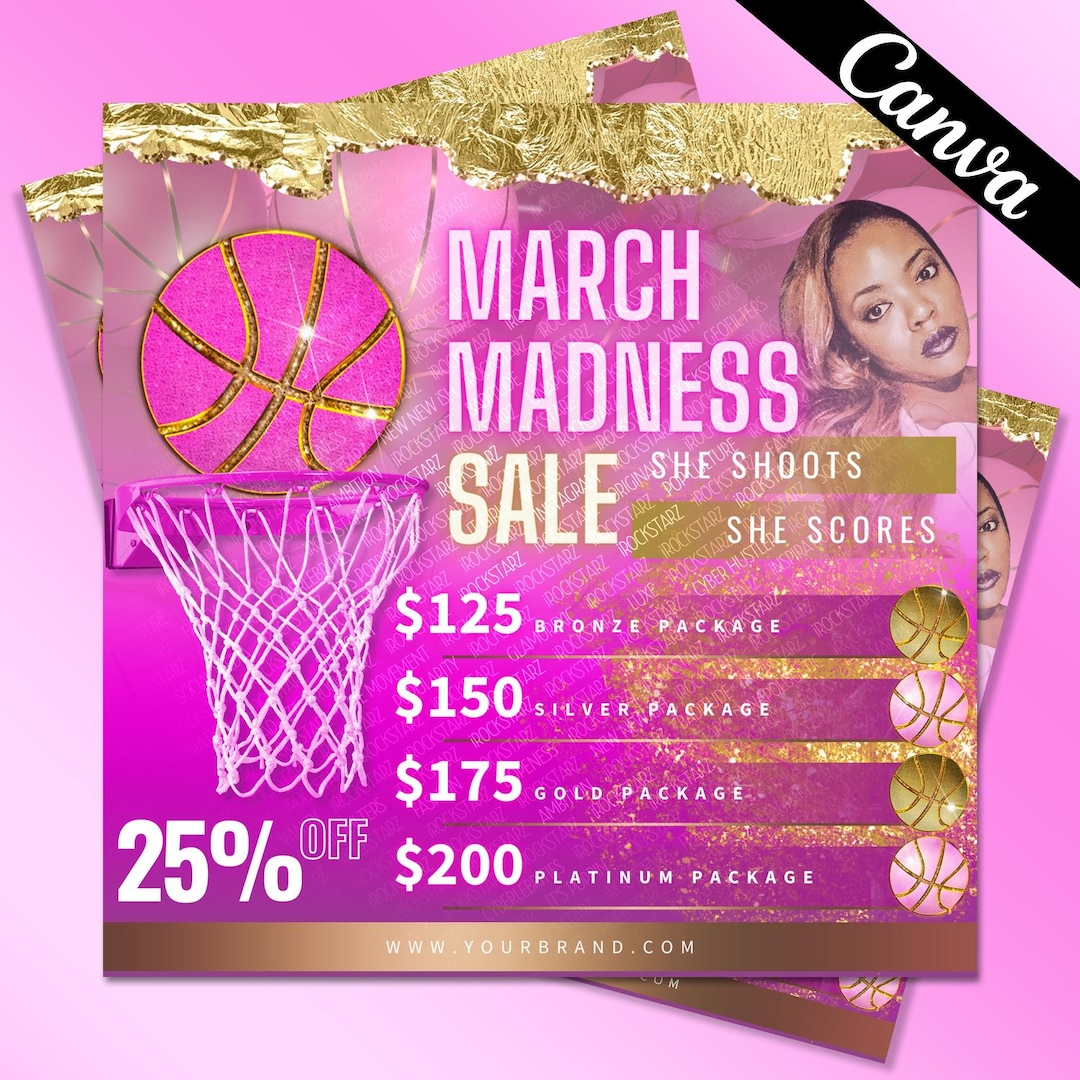 March Madness Sale Flyer | Pink Gold Basketball Theme Sale | Spring ...
