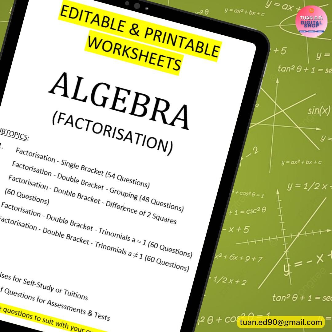 Algebra Worksheets (factorisation) - Etsy