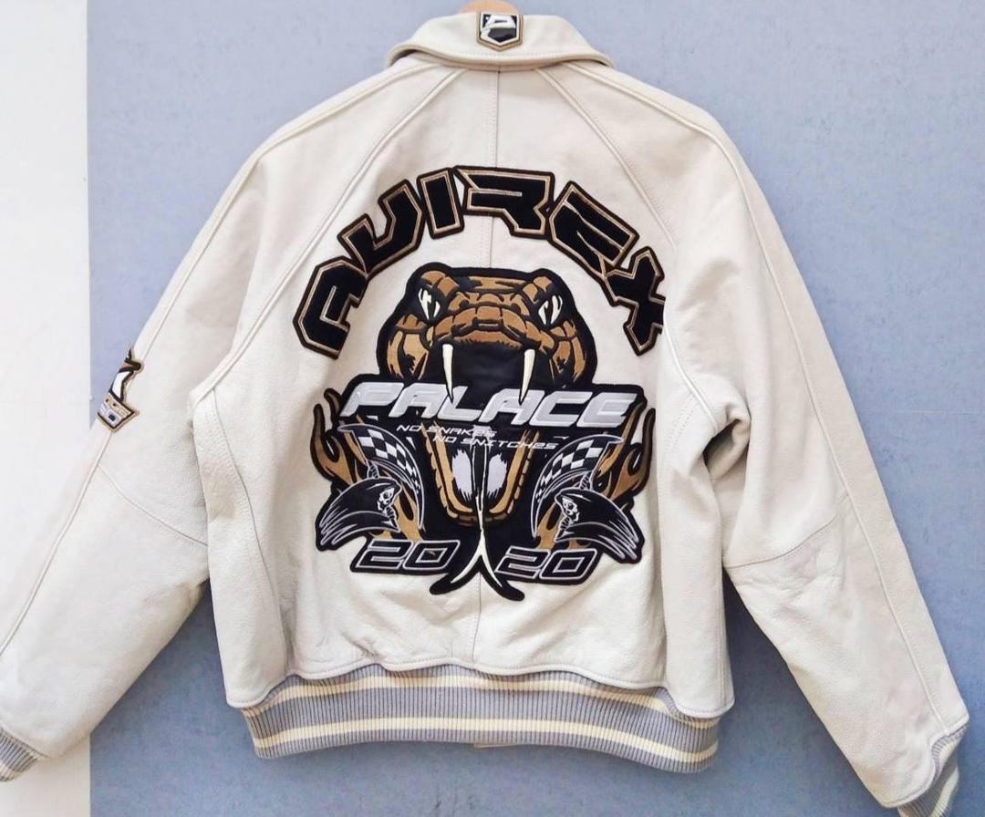 Avirex Palace Snakes White Bomber Jacket, Graphic Streetwear Jacket ...