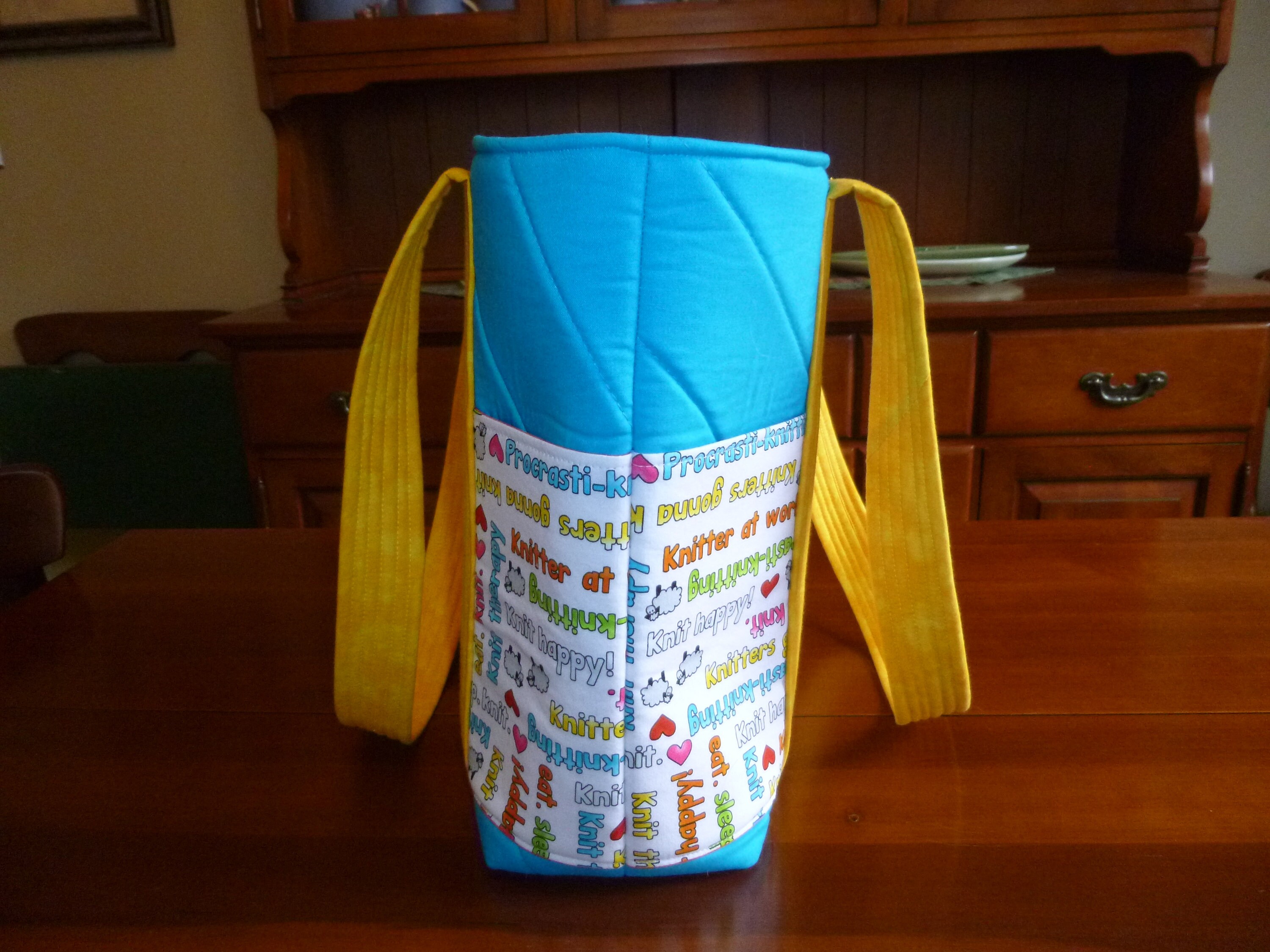 Large Knitting Project Bag Tote Blue Yellow Pink White Green Orange ...