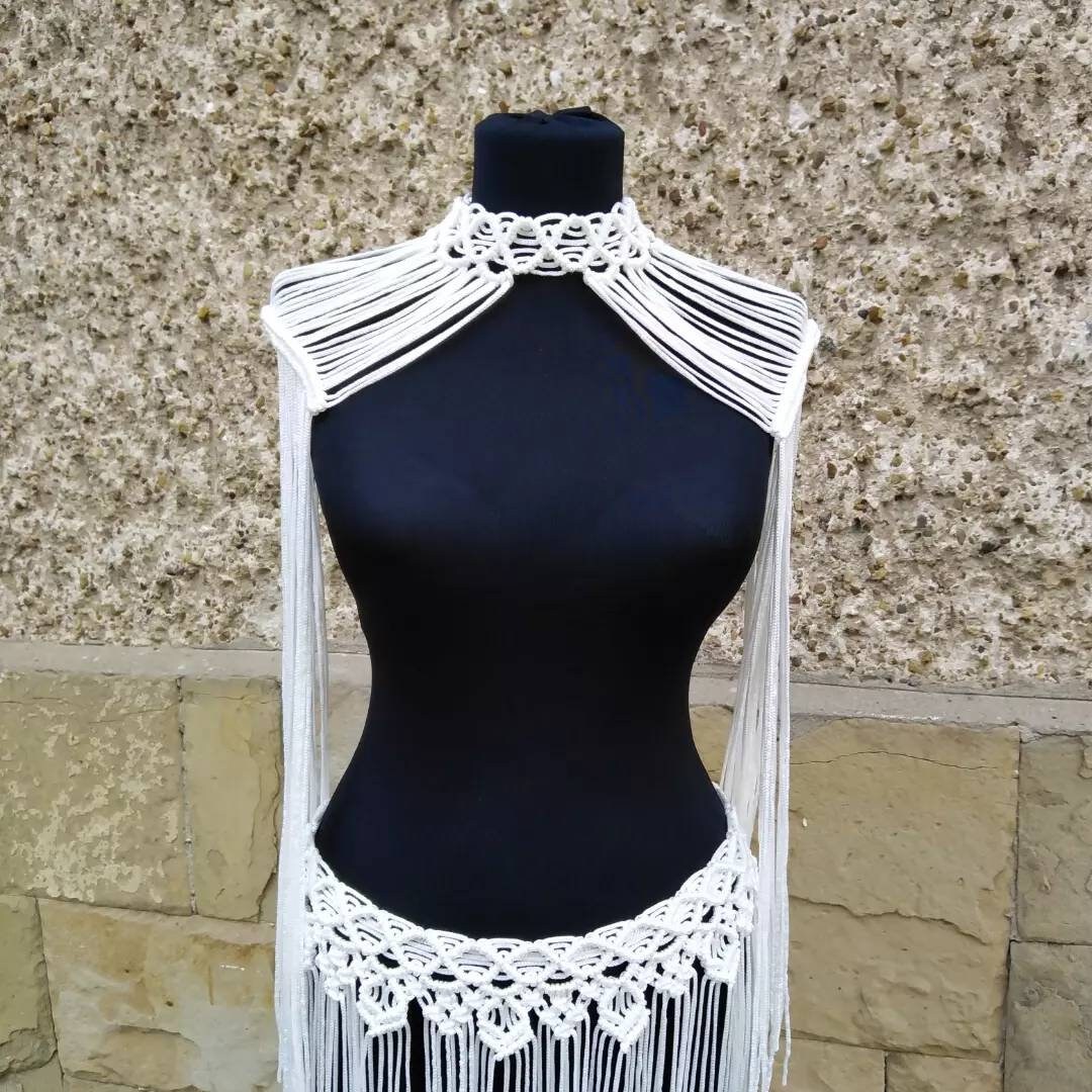 Macrame Dress, Macrame Shoulder Necklace, Fringe Top, Macrame Tassel ...