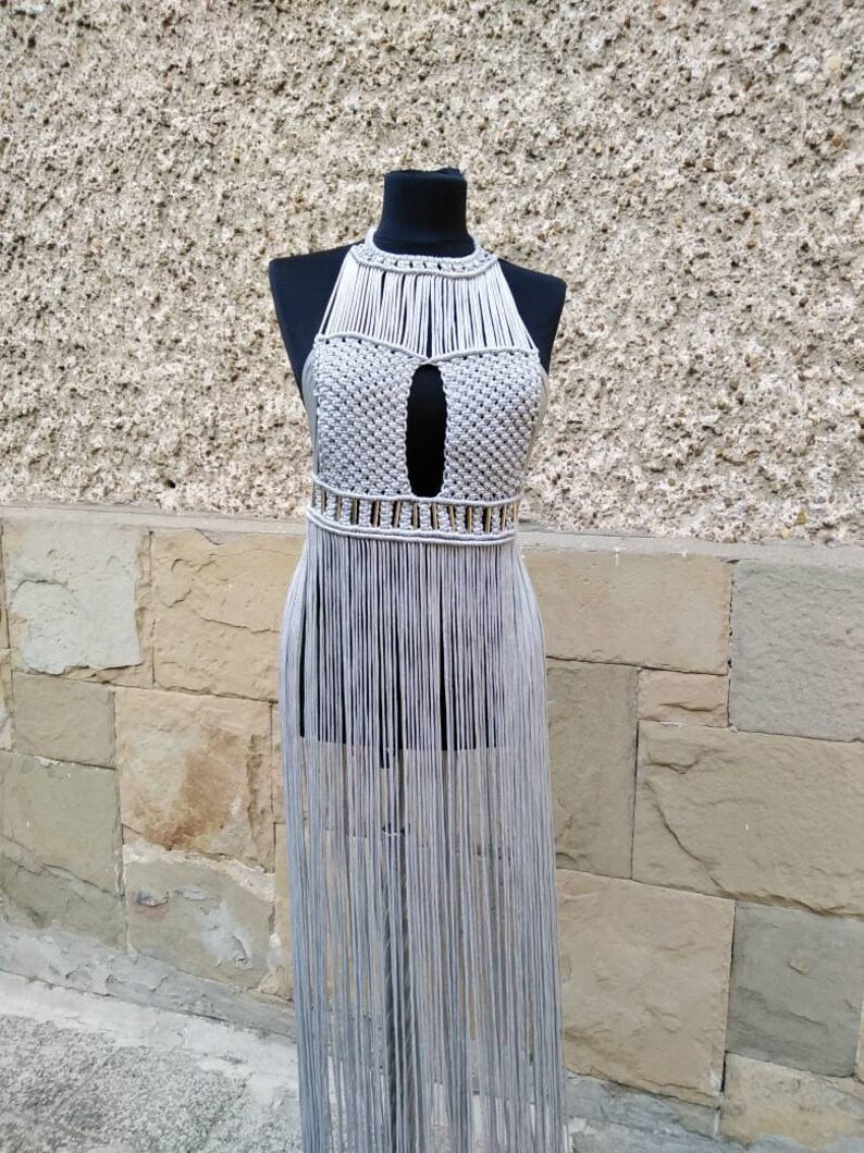 Macrame Dress, Festival Dress, Beach Party Cover, Macrame Fringe Dress ...