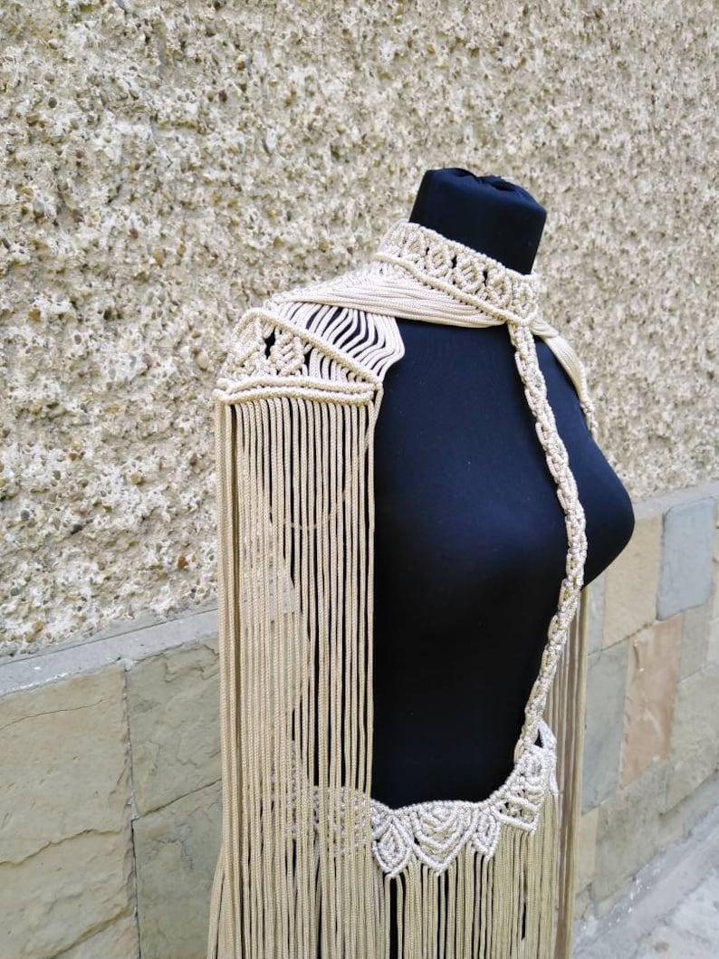 Macrame Festival Costume, Fringe Outfit, Macrame Epaulets, Shiny Beach ...