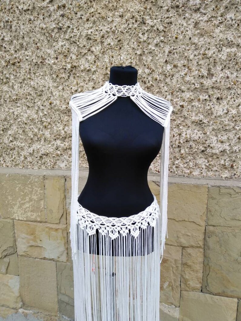 Macrame Dress, Macrame Shoulder Necklace, Fringe Top, Macrame Tassel ...