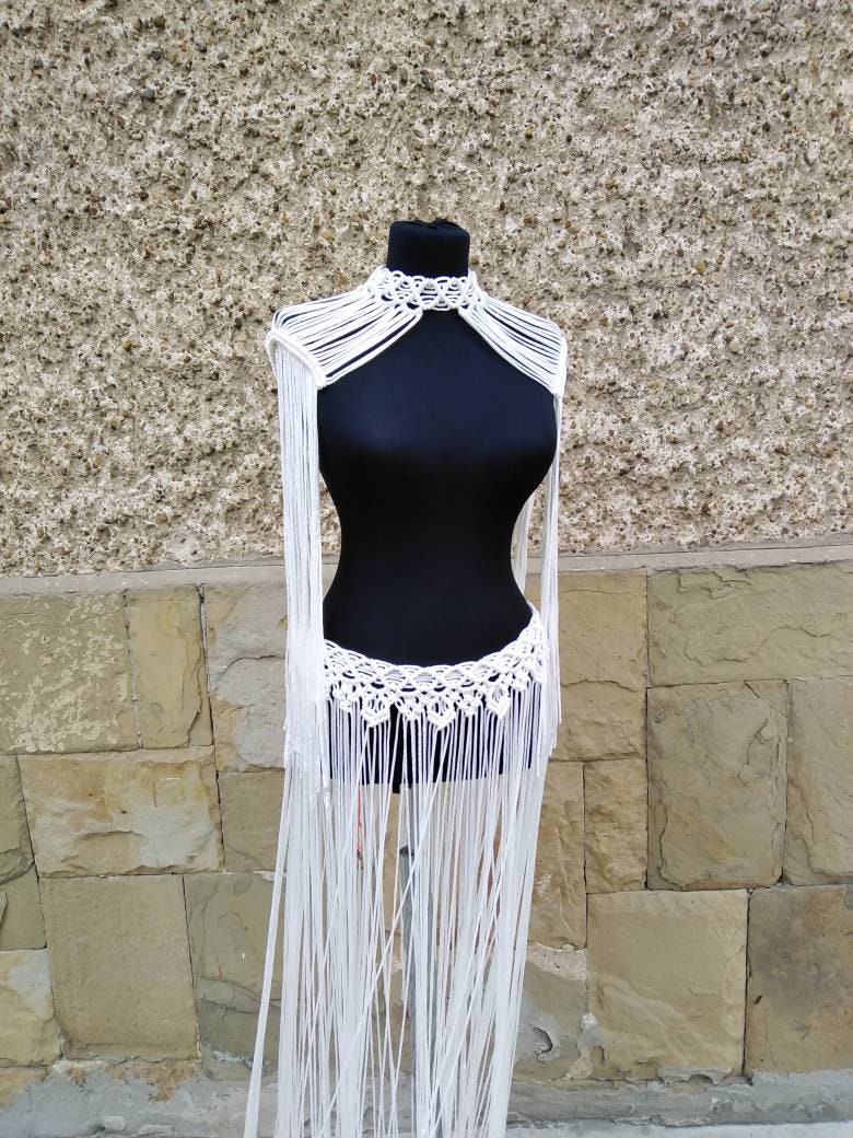 Macrame Dress, Macrame Shoulder Necklace, Fringe Top, Macrame Tassel ...