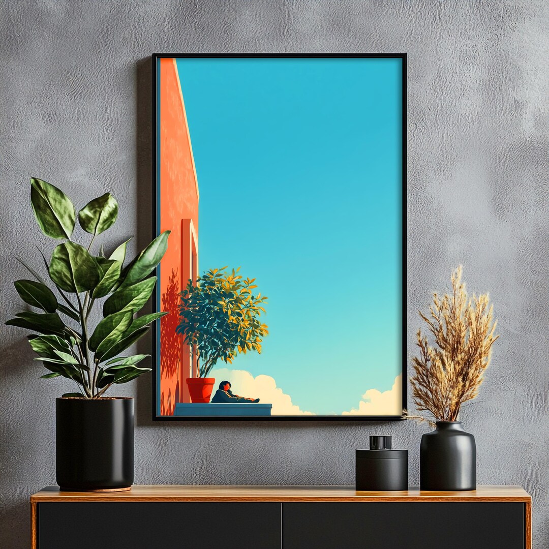 Minimalist Sky Lookout Figure Art - Modern Flat-color Digital ...