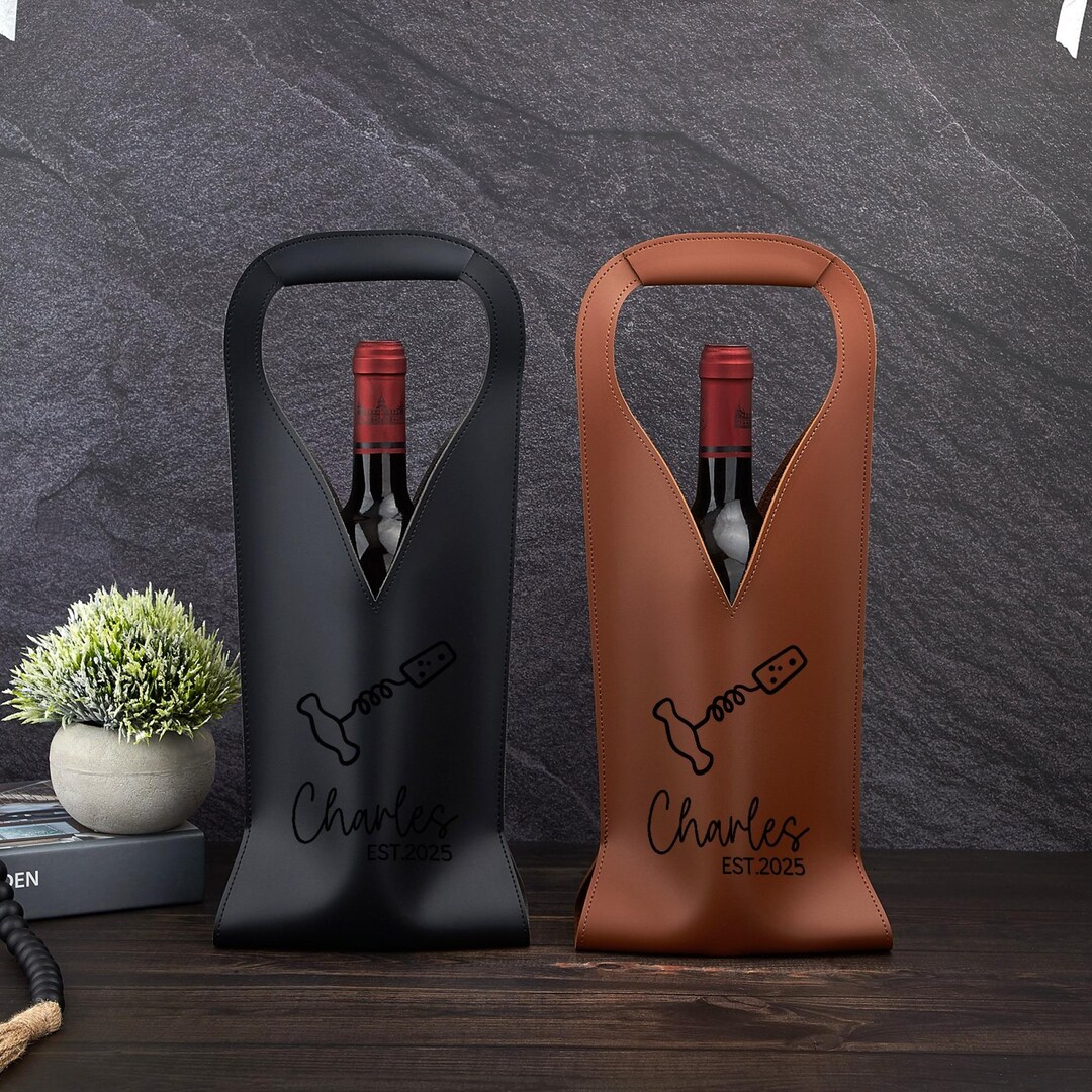 Personalized Wine Bag – Custom PU Leather Bottle Tote, Wedding Gift - Etsy