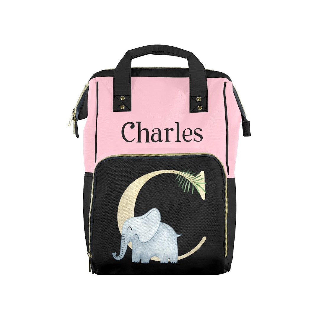 Personalized Monogram Diaper Bag, Pink Black Custom Name Backpack Mommy ...