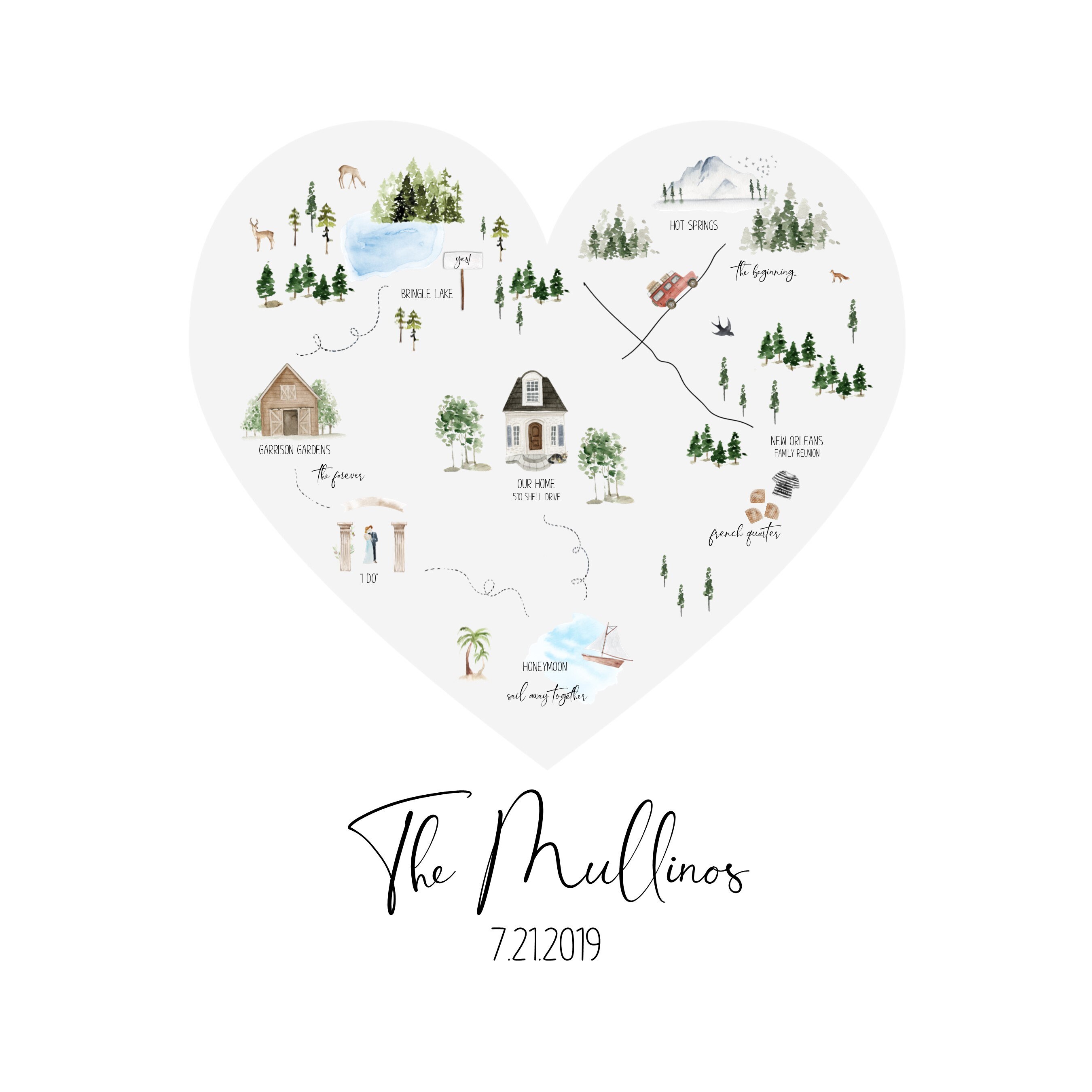 PERSONALIZED WEDDING MAP for Special Occasions Heart Map - Etsy