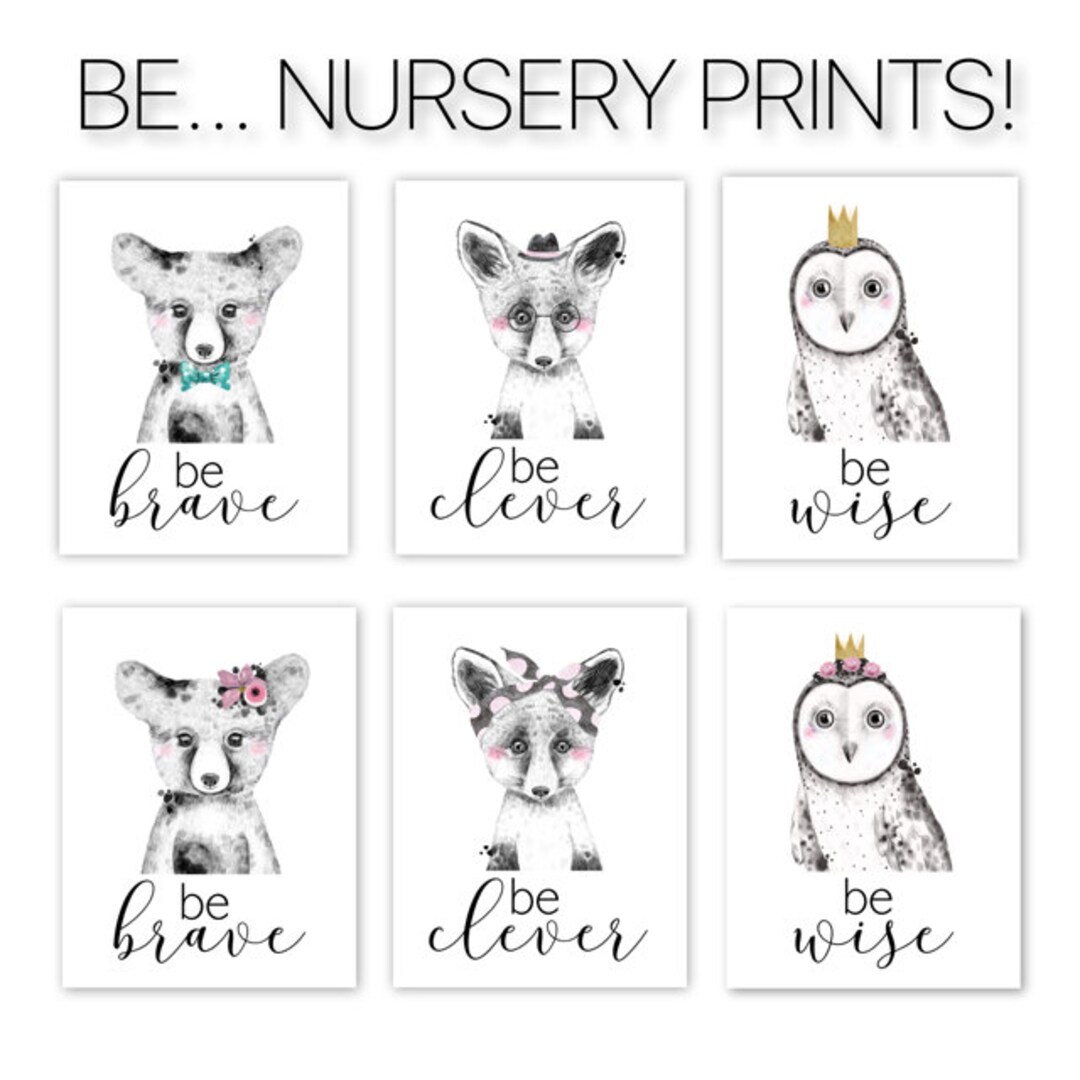 DIGITAL BOYS WOODLAND Animal Nursery Theme Wall Prints, Be Brave, Be ...
