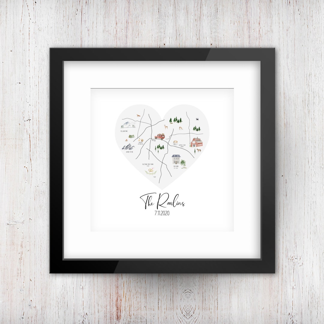 PERSONALIZED WEDDING MAP for Special Occasions, Heart Map, Anniversary ...