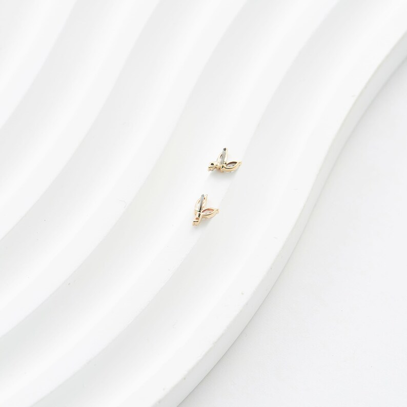 14K Solid Gold Tiny Diamond Cartilage Flat Back Earring Threadless Push ...