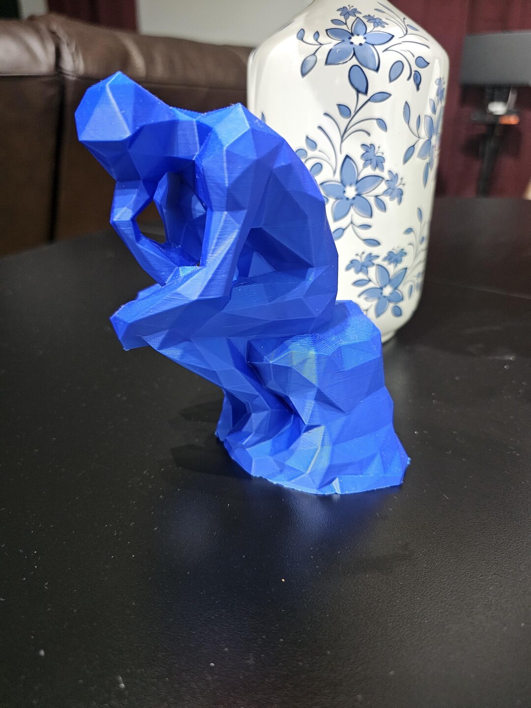 Abstract Geometric Thinker Statue - Modern Low Poly Desk Art in Cobalt ...