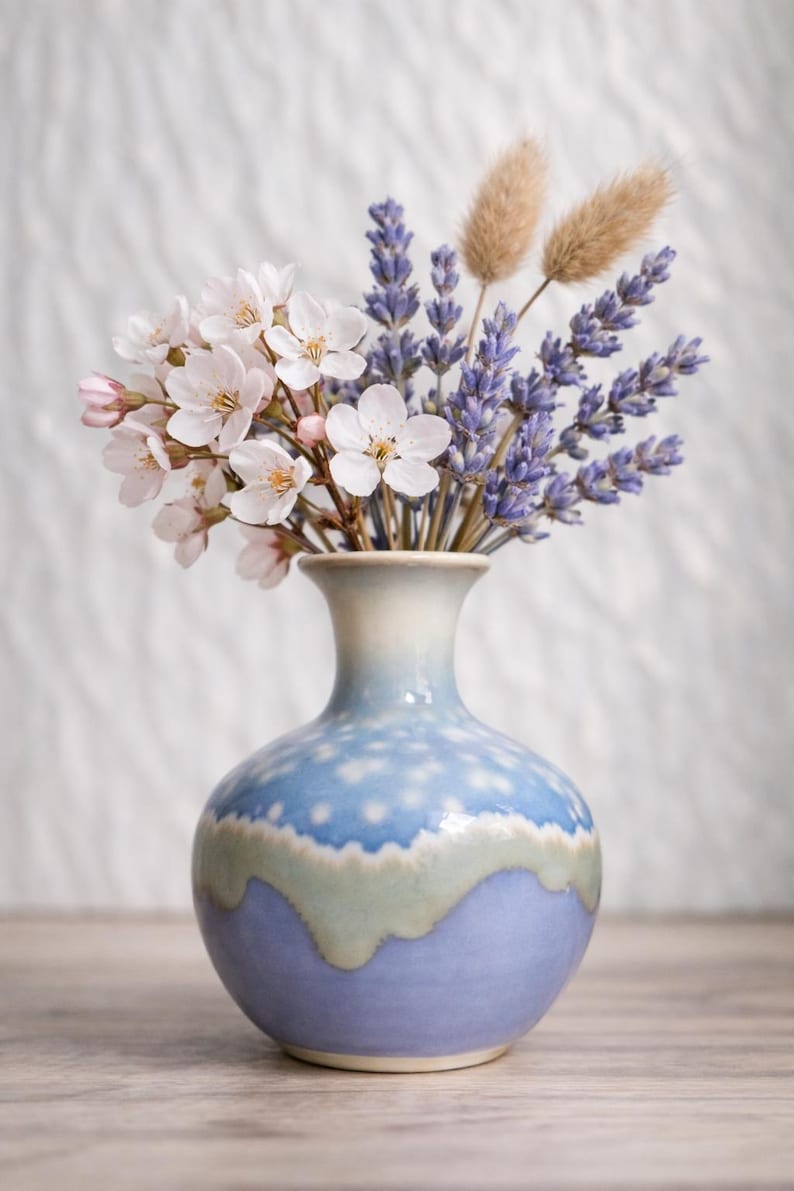 Handmade Ceramic Bud Vase, Celadon Layered Clouds Mist-like Color ...