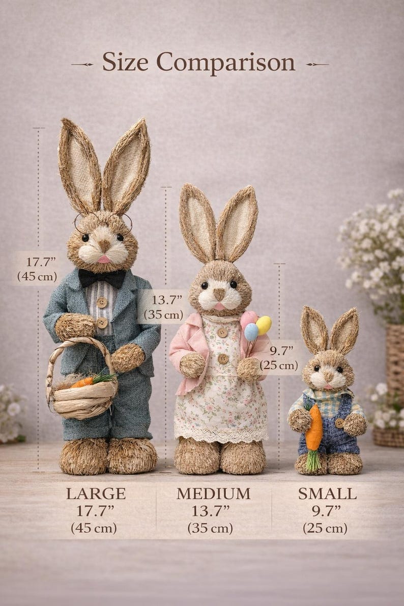 Handcrafted Straw Bunny Figurines – Bendable Rabbit Ears, Rustic ...