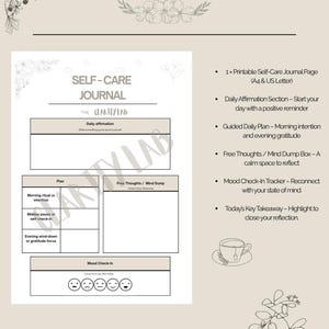 Printable Self-care Journal | Daily Reflection & Mood Tracker ...