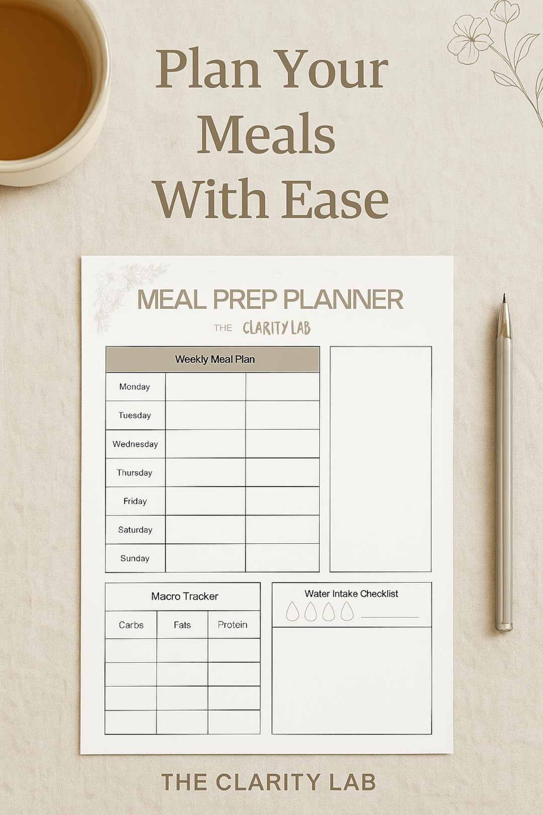Printable Meal Prep Planner | Weekly Nutrition Tracker | Wellness ...